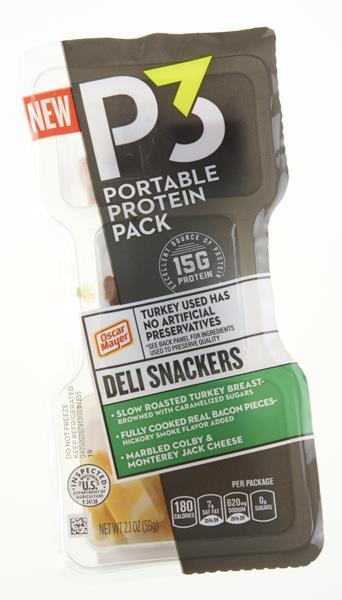 P3 Deli Snackers Turkey Breast, Bacon Pieces, & Colby & Monterey Jack ...